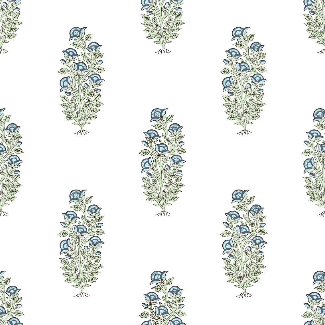 Floral Block Print Waterscape Removable Wallpaper - Etsy