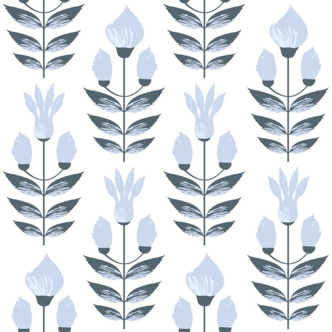 Tulip Indigo Blue Floral Block Print Removable Wallpaper - Etsy