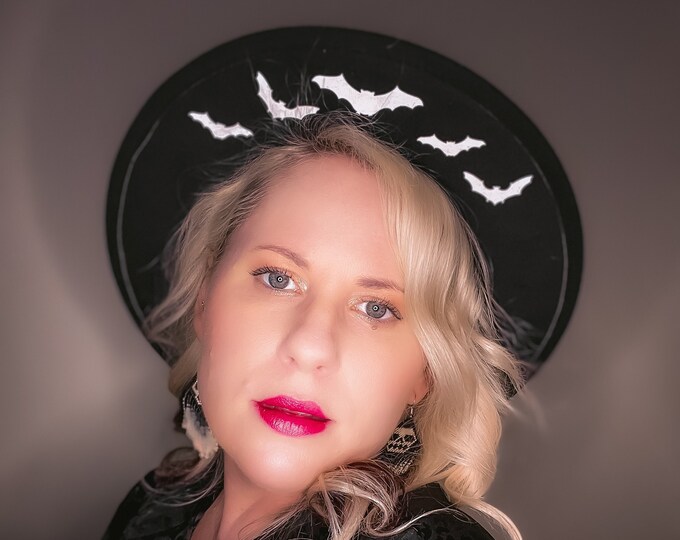 Wide Brim Hat, Bat Hat, Halloween Bat Hat, Black Witch Hat - Etsy