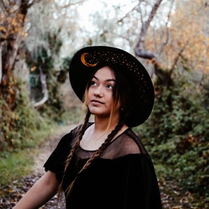 Wide Brim Hat, Silver Moon and Stars Hat, Wide Brim Fedora, Goth Hat - Etsy