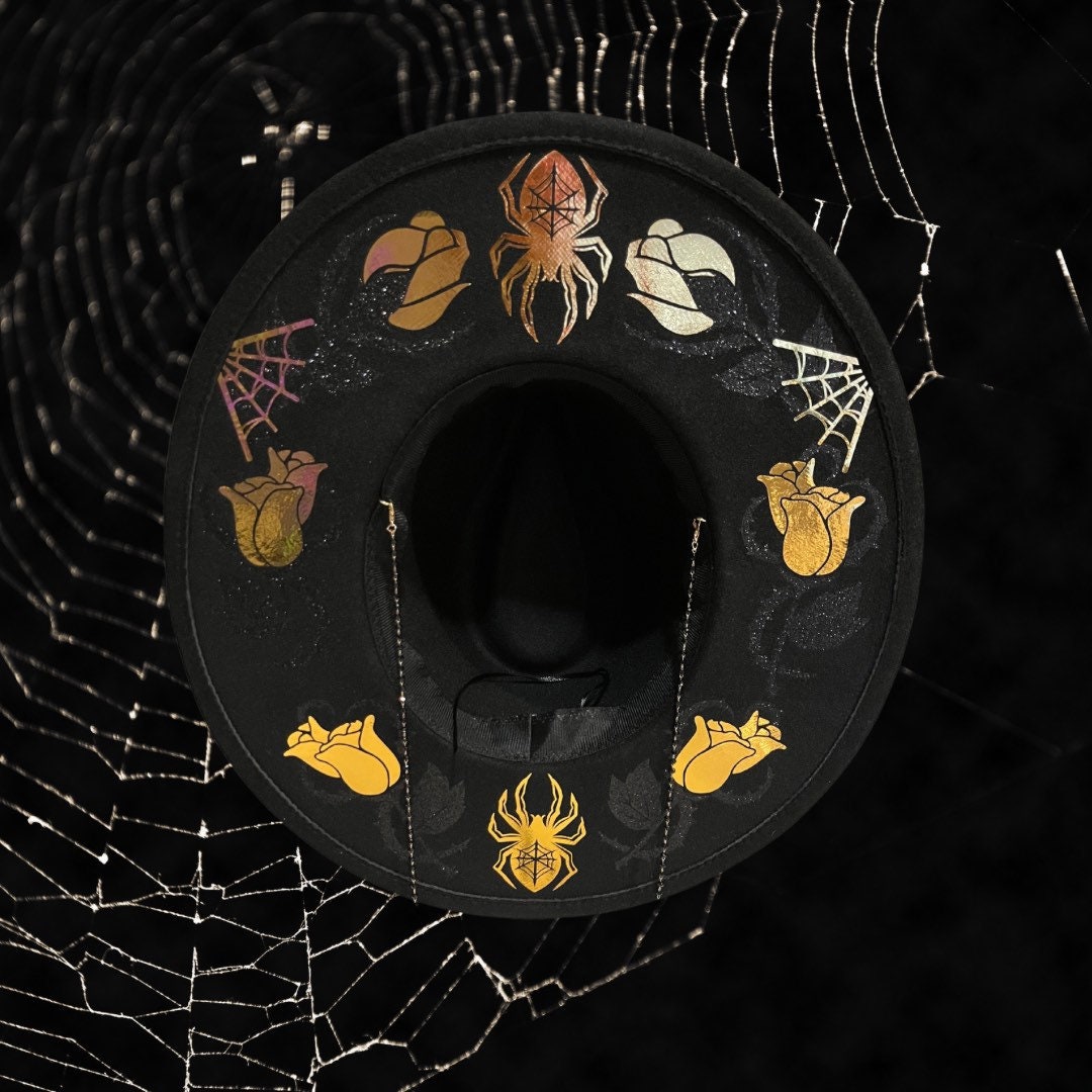 Wide Brim Hat, Spider and Web Hat, Wide Brim Fedora, Pinup Goth Hat - Etsy