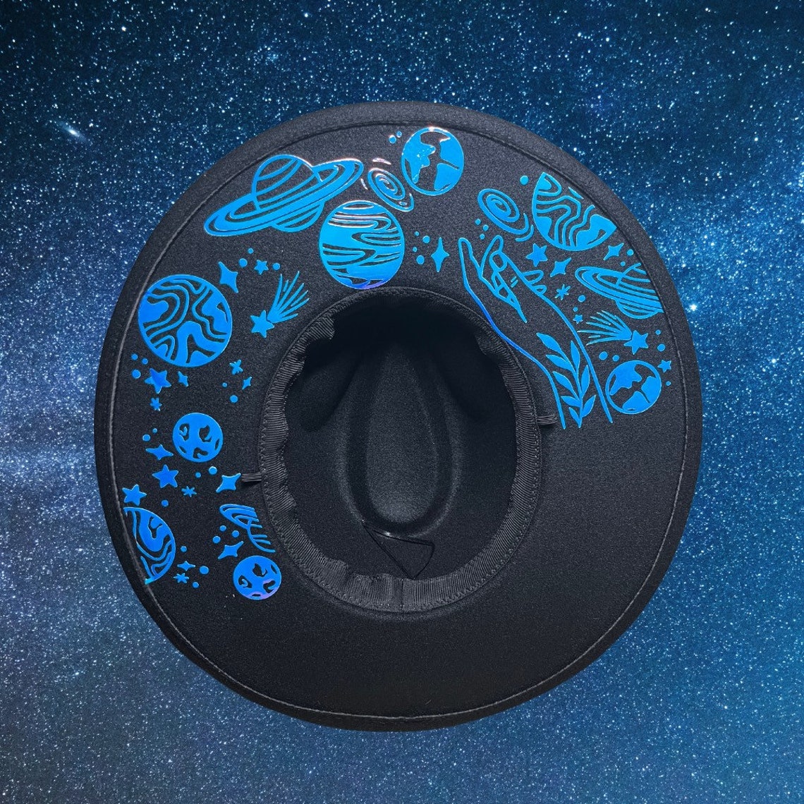 Wide Brim Hat With Planets Wide Brim Moon Fedora Witch Moon - Etsy