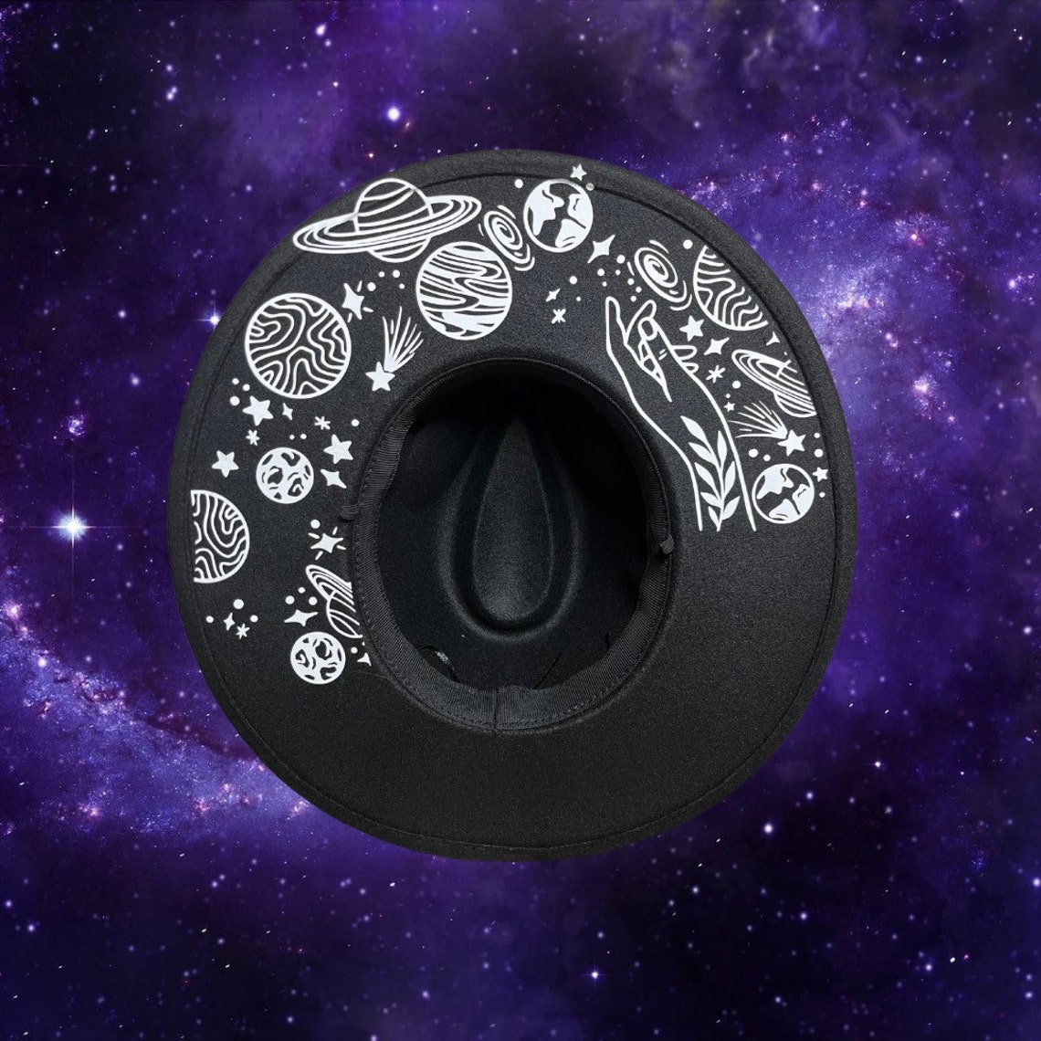 Wide Brim Hat With Planets Wide Brim Moon Fedora Witch Moon - Etsy