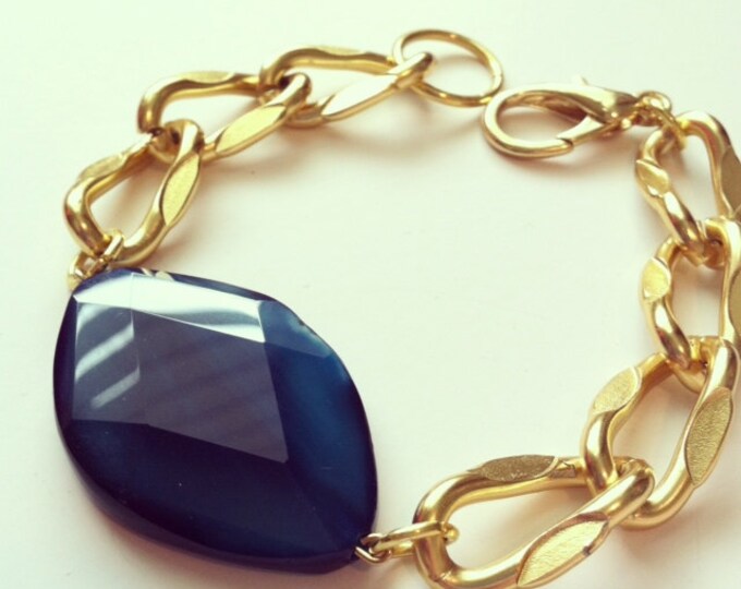 Chain Bracelet Blue Stone Bracelet Gold Chain Bracelet - Etsy