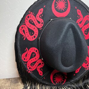 Fringe Wide Brim Hat With Snakes, Wide Brim Moon Hat, Fringe Fedora - Etsy