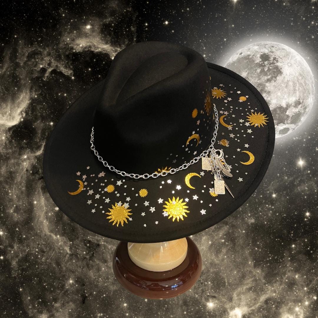 Sun Moon Stars Wide Brim Hat: Metallic Celestial Witch Hat - Etsy