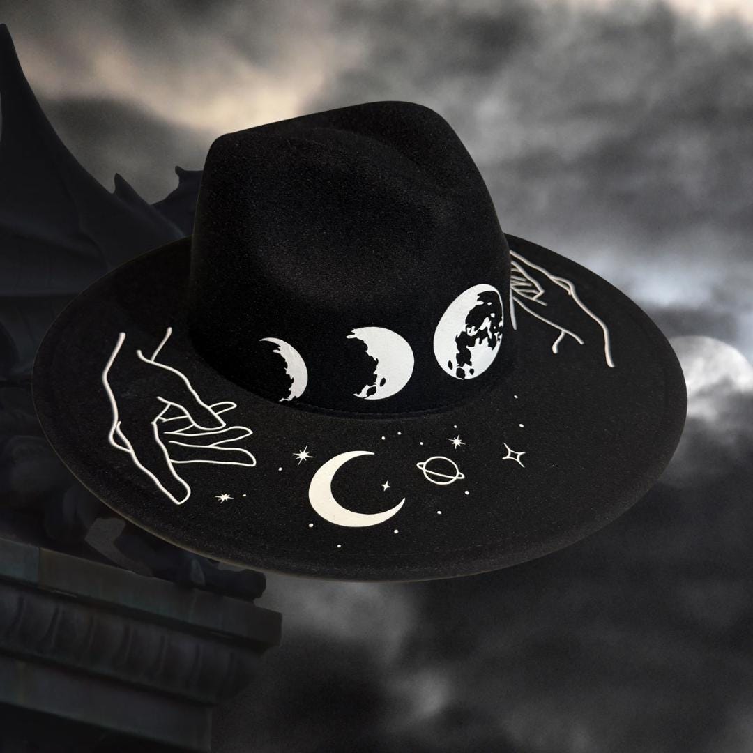 Wide Brim Witch Hat: Moon Phase Hat - Etsy