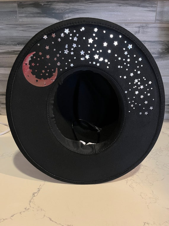 Wide Brim Hat Silver Moon and Stars Hat Wide Brim Fedora - Etsy