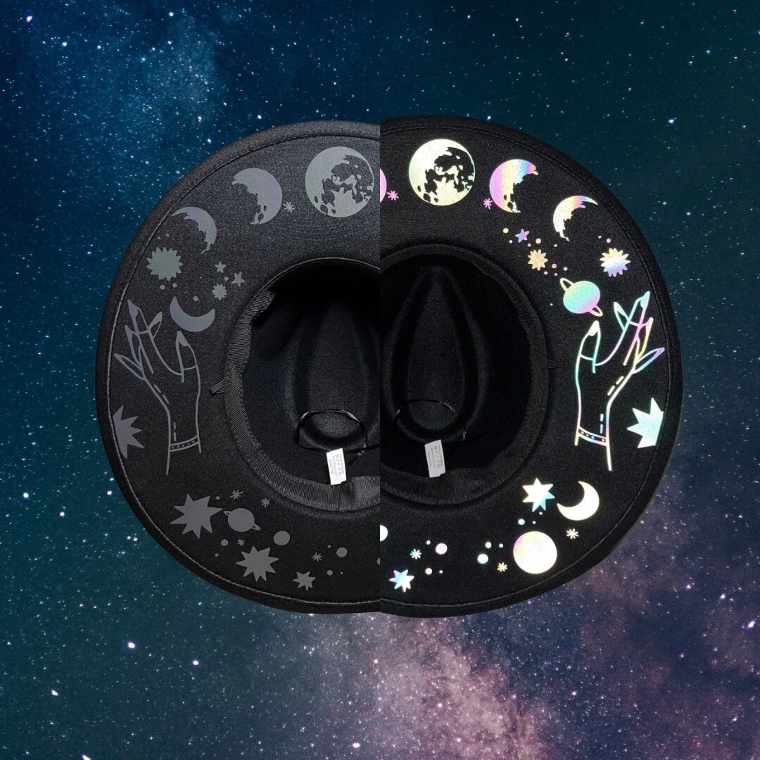 Wide Brim Hat, Moon Phase Hat, Glow in the Dark Halloween Moon Hat ...