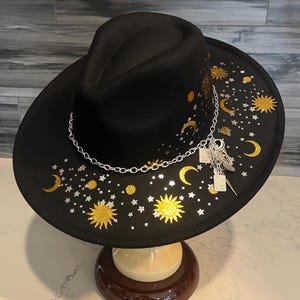 Sun Moon Stars Wide Brim Hat: Metallic Celestial Witch Hat - Etsy
