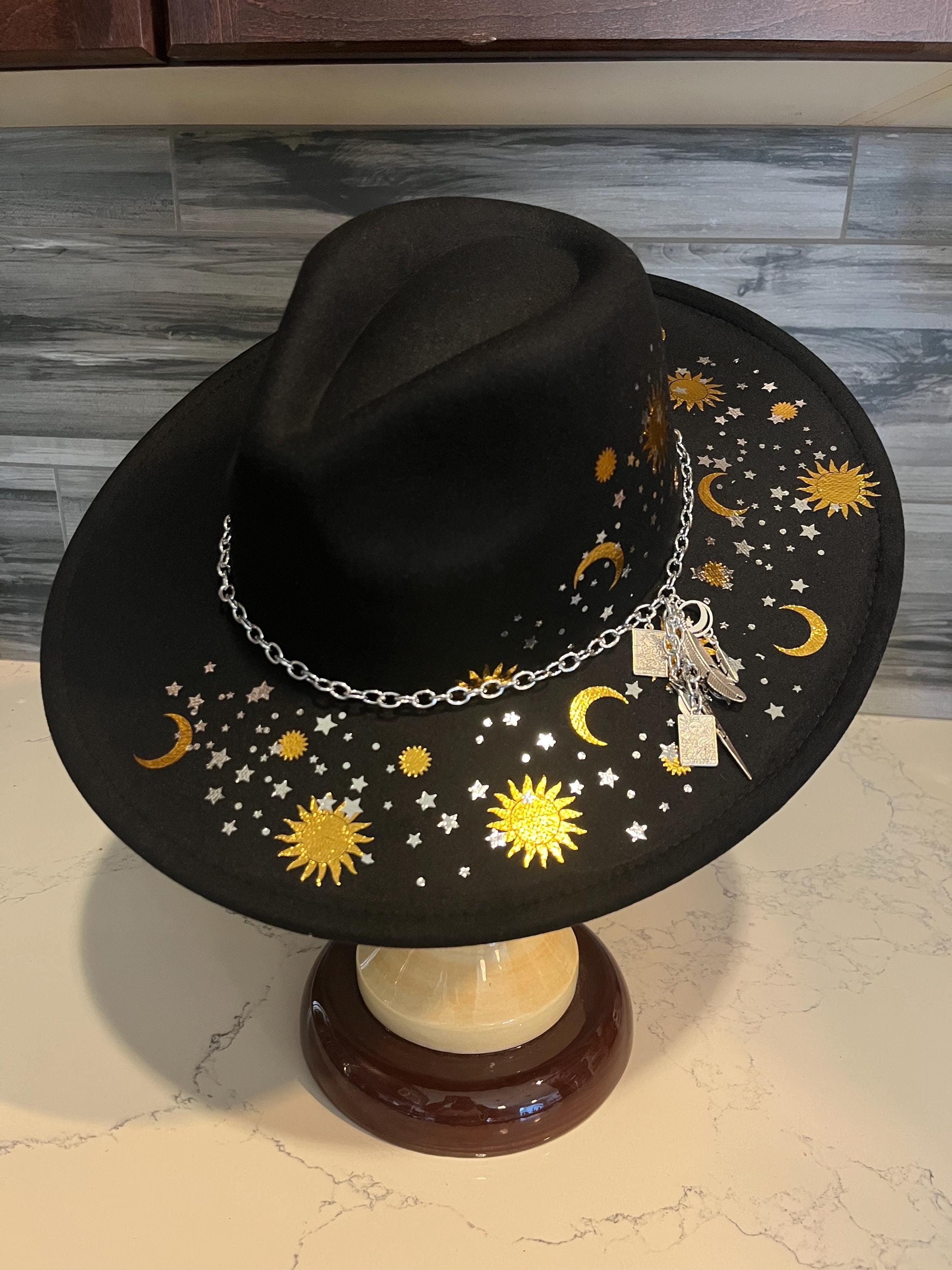 Sun Moon Stars Wide Brim Hat: Metallic Celestial Witch Hat - Etsy