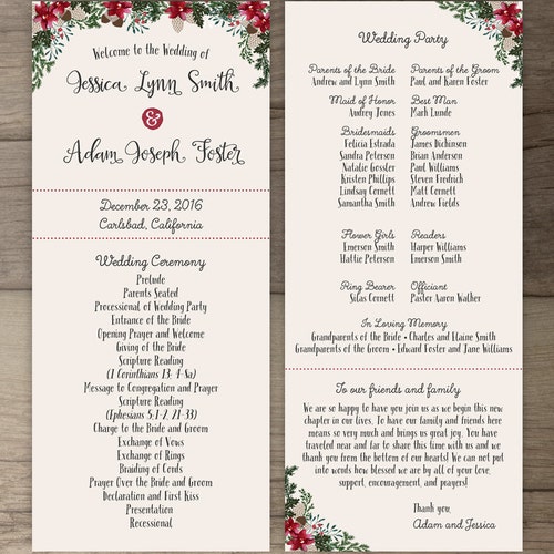 Winter Wedding Program Template Holiday Order of Service | Etsy