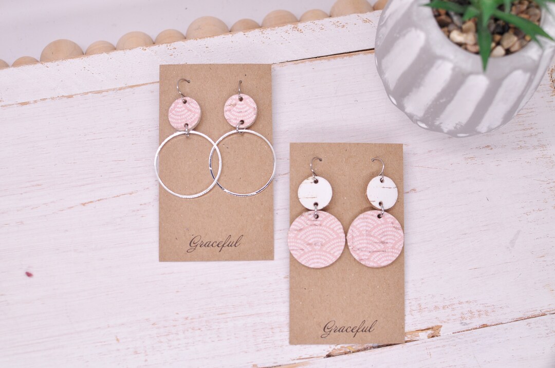 Boho Pink Cork Leather Earrings - Boho Earrings - Cork Earrings ...