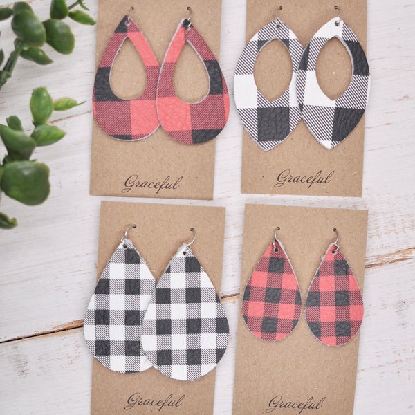 Plaid Leather Earrings - Etsy