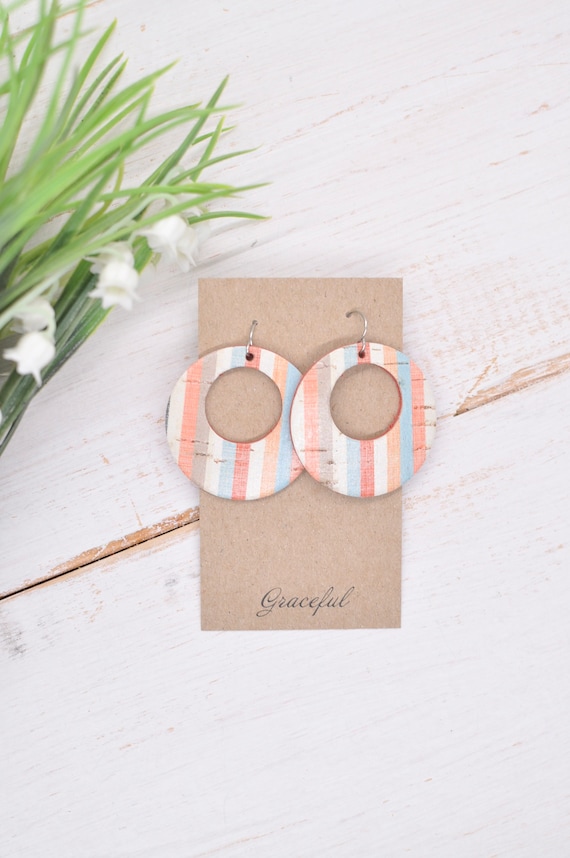 Striped Leather Earrings Summer Stripes Various Shapes and - Etsy