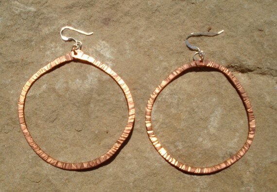 Items Similar To Large Hammered Copper Hoop Earrings On Etsy