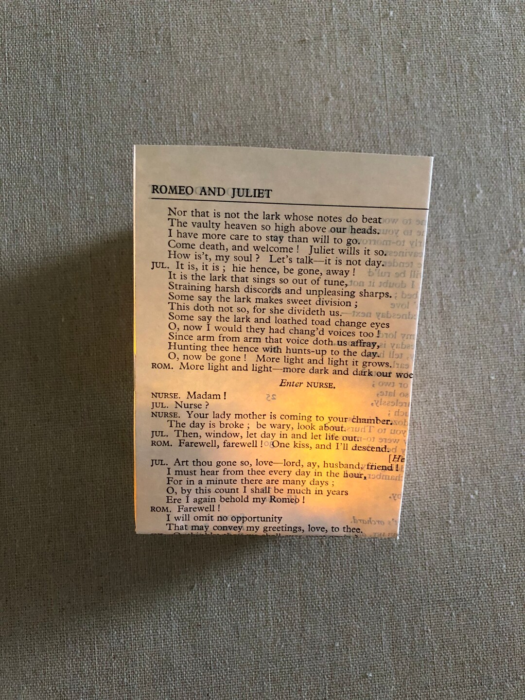 Romeo & Juliet, Book Page Luminaries, Tiny Luminary Bags, Shakespeare ...