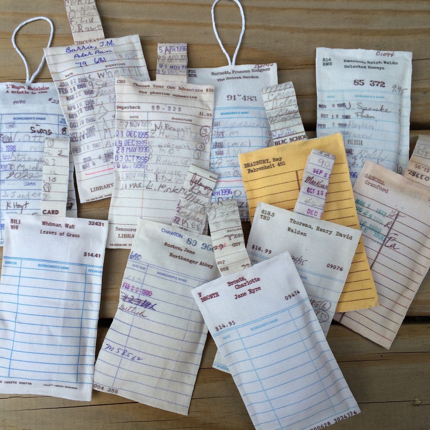 Book Ornaments Fabric Library Cards Book Marks Library | Etsy