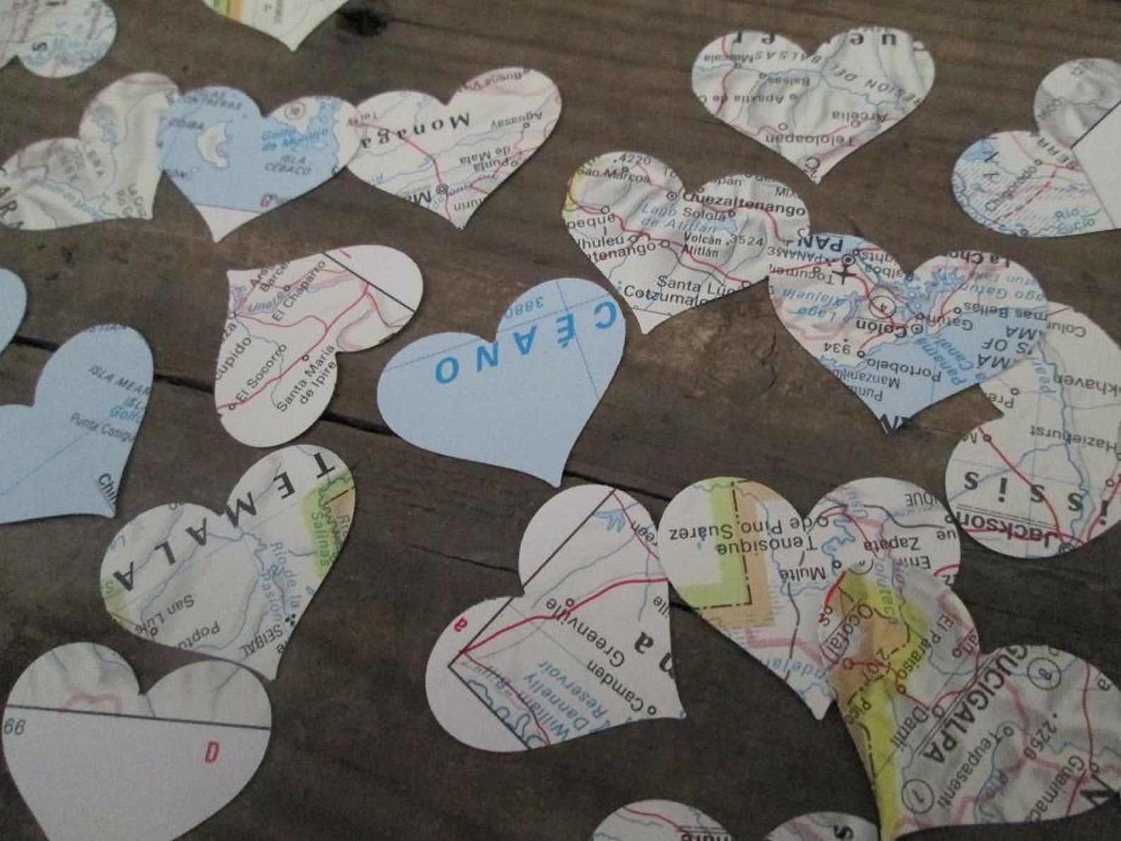 500 Map Hearts, Confetti, Maps, Fashioned From Vintage Atlas Pages ...