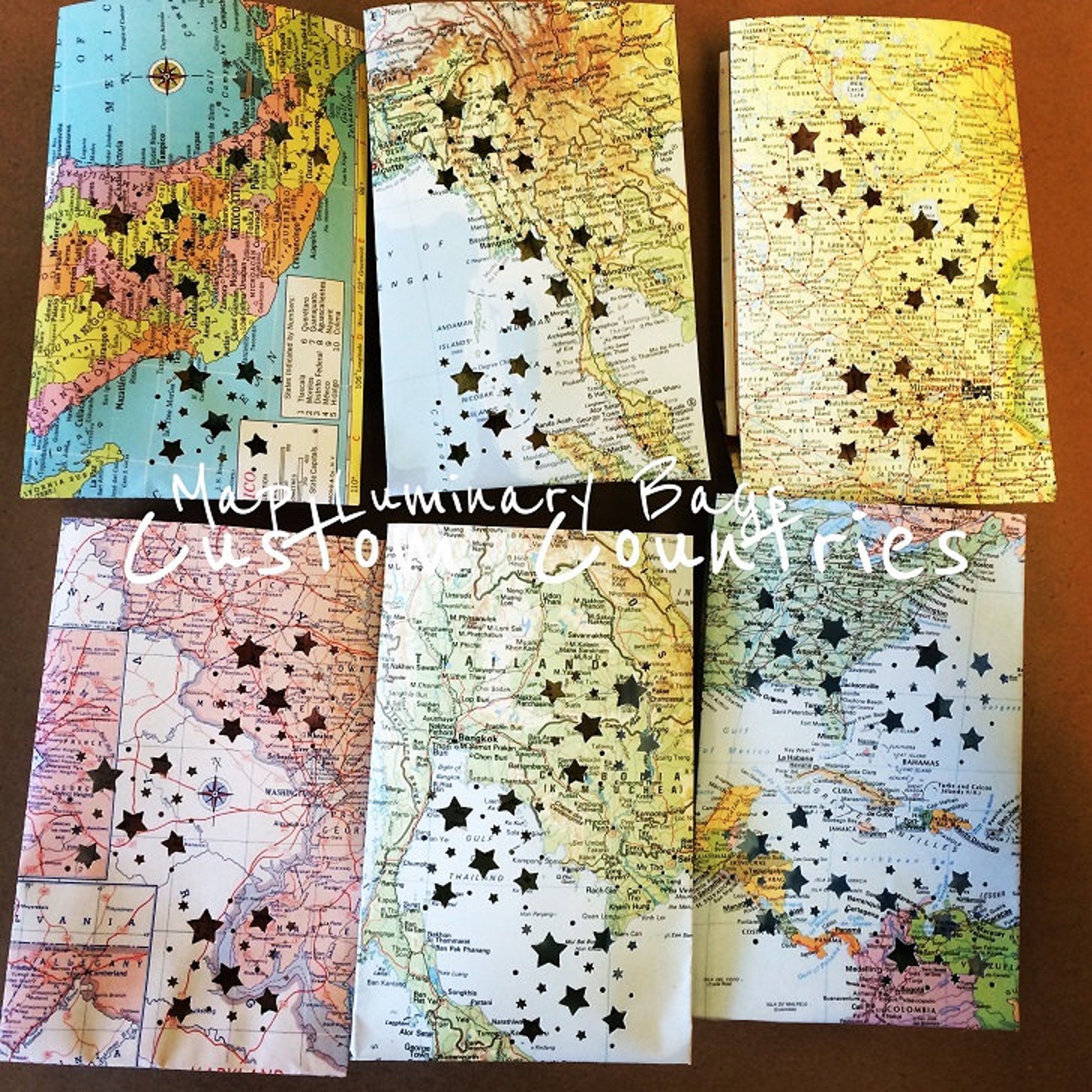 5 Map Luminary Bagstravel Decor Map Art Avion Journey - Etsy UK