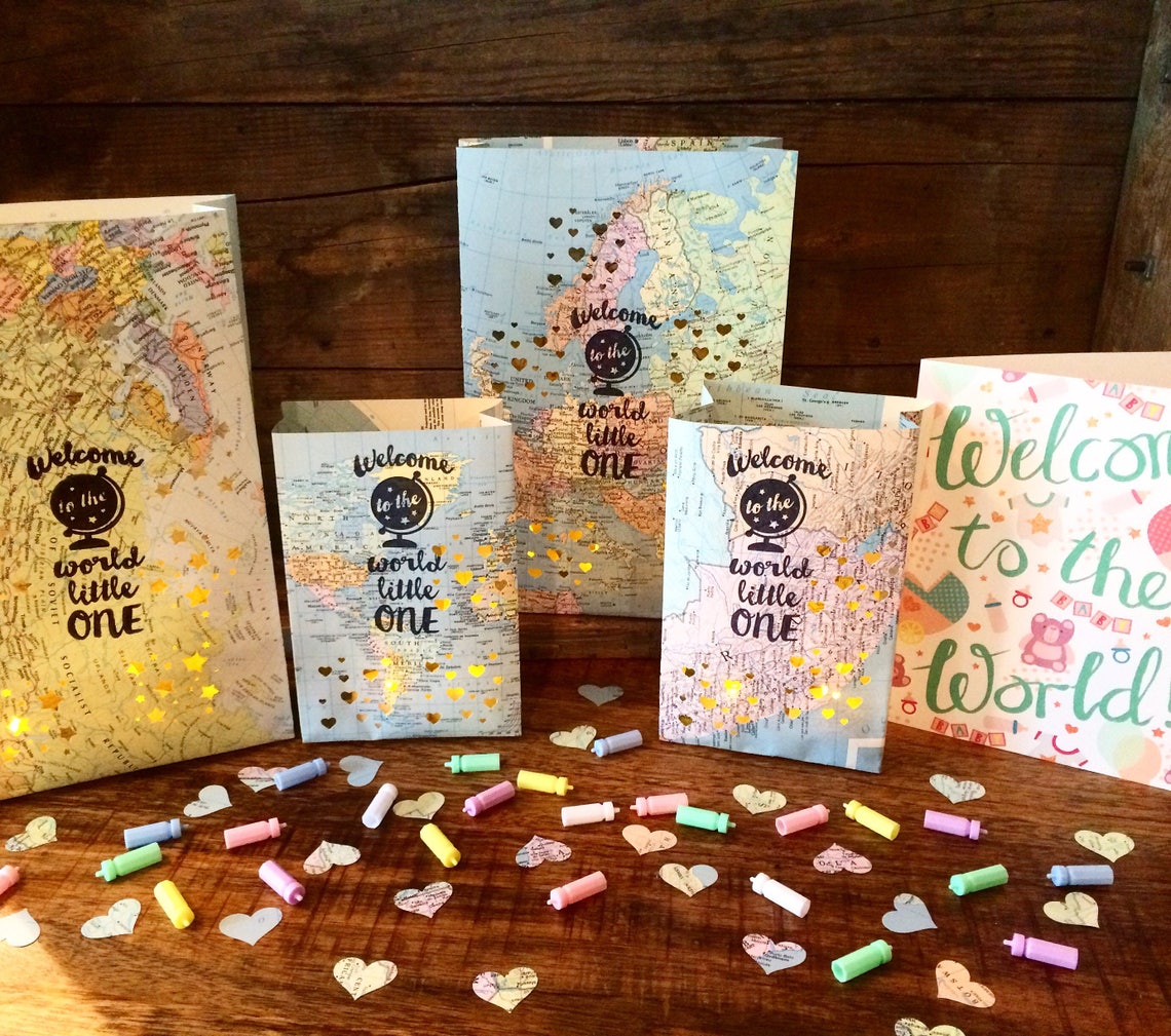 10 Welcome to the World Baby Shower Luminaries, Map Luminary, Baby ...