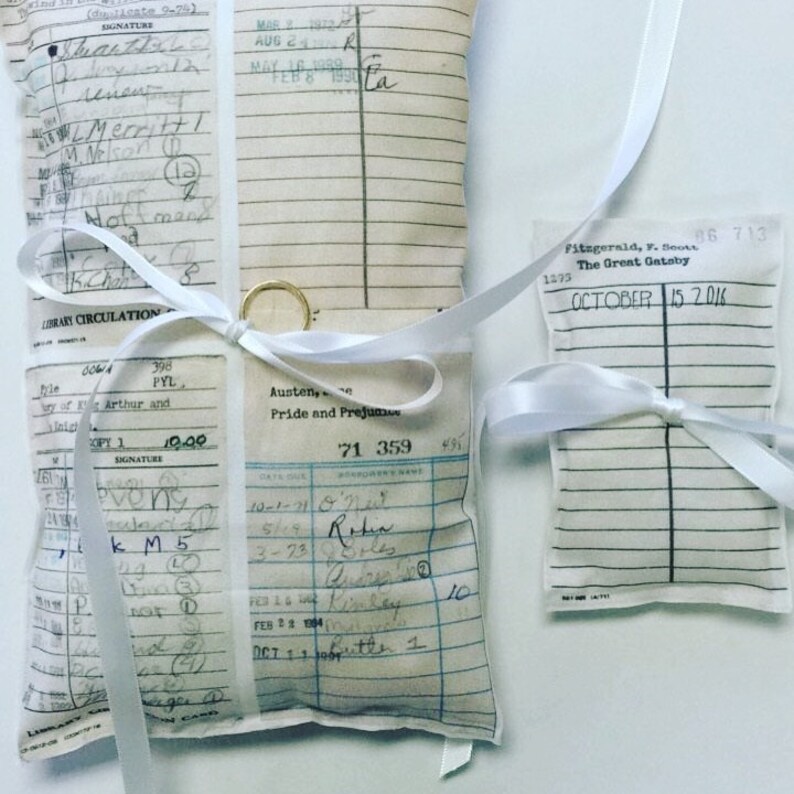 Larger Ring Pillow Library Card Pillow Fabric Library Cards | Etsy