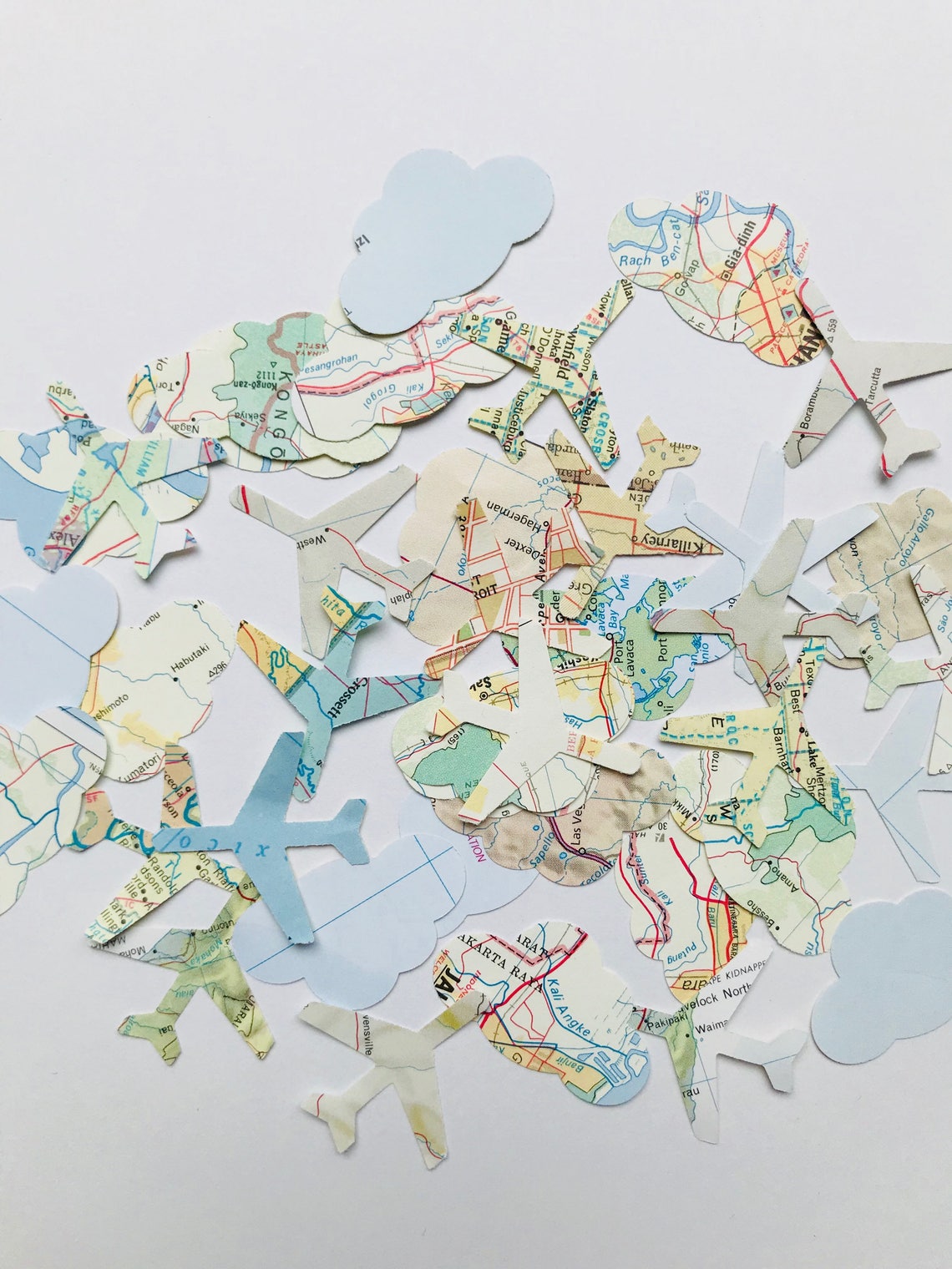 Airplane Map Confetti, 100 Airplane Atlas Cutouts, Avion Confetti ...