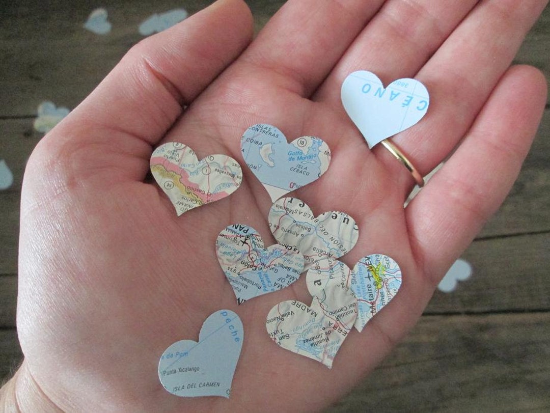 500 Map Hearts, Confetti, Maps, Fashioned From Vintage Atlas Pages ...