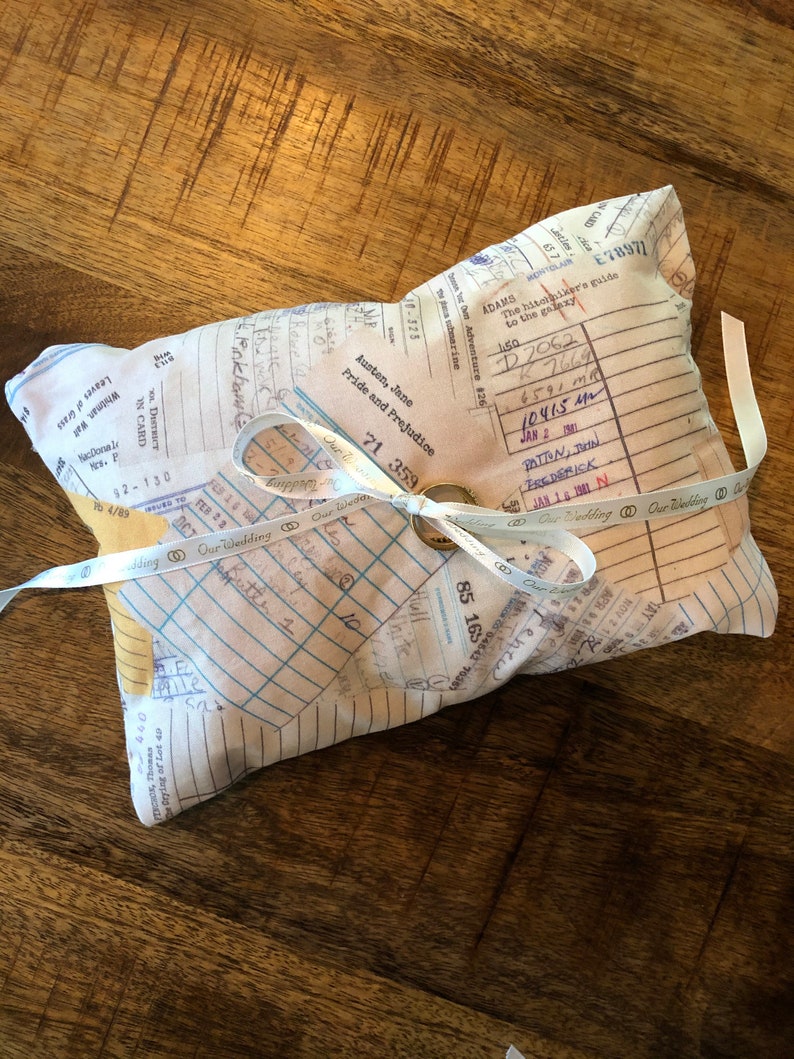 Larger Ring Pillow Library Card Pillow Fabric Library Cards | Etsy