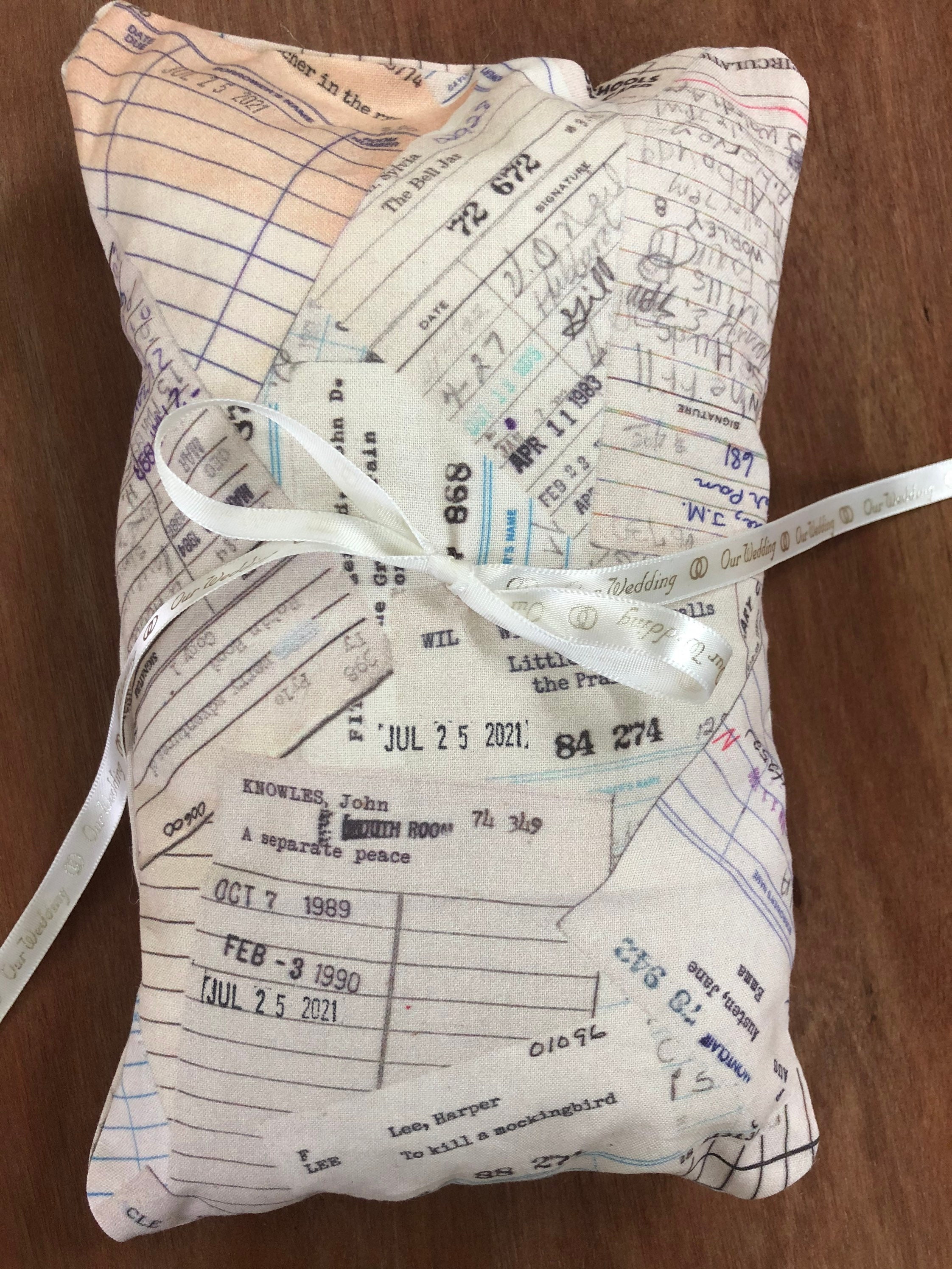 Larger Ring Pillow, Library Card Pillow, Fabric Library Cards, Book ...