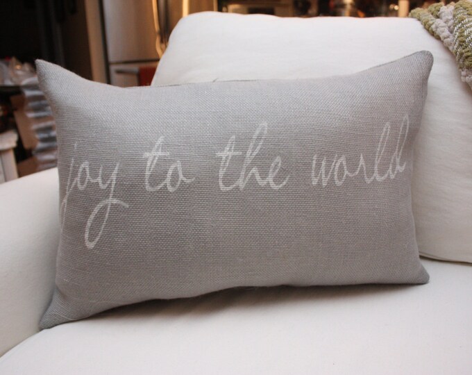 Burlap Pillow Grey Christmas Pillow Joy to the World 15x24 - Etsy