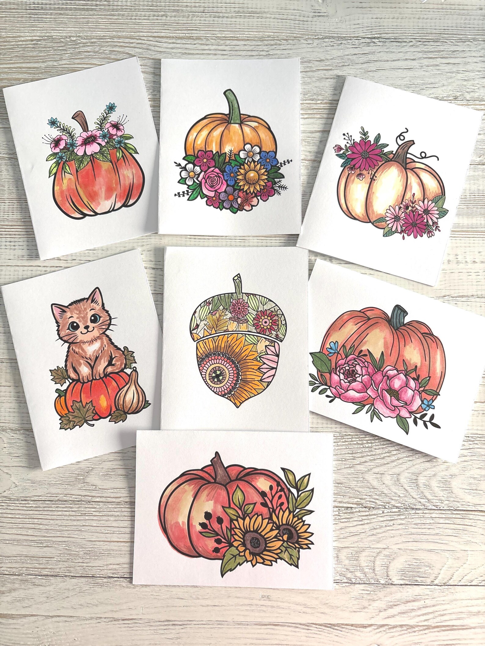 Pumpkin Coloring Cards: Thanksgiving & Halloween, Set of 15 - Etsy