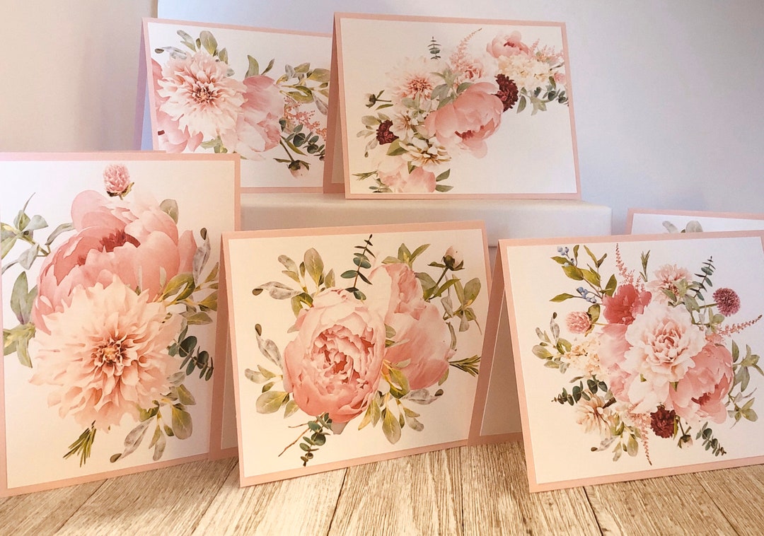 Peony Watercolor Card Set: Floral Blank Note Cards - Etsy