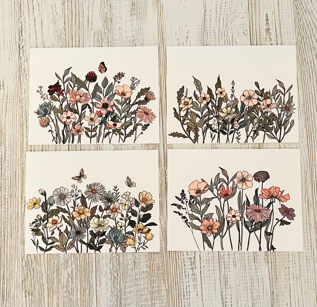 Watercolor Wildflower Note Cards: Botanical Blank Card Set - Etsy
