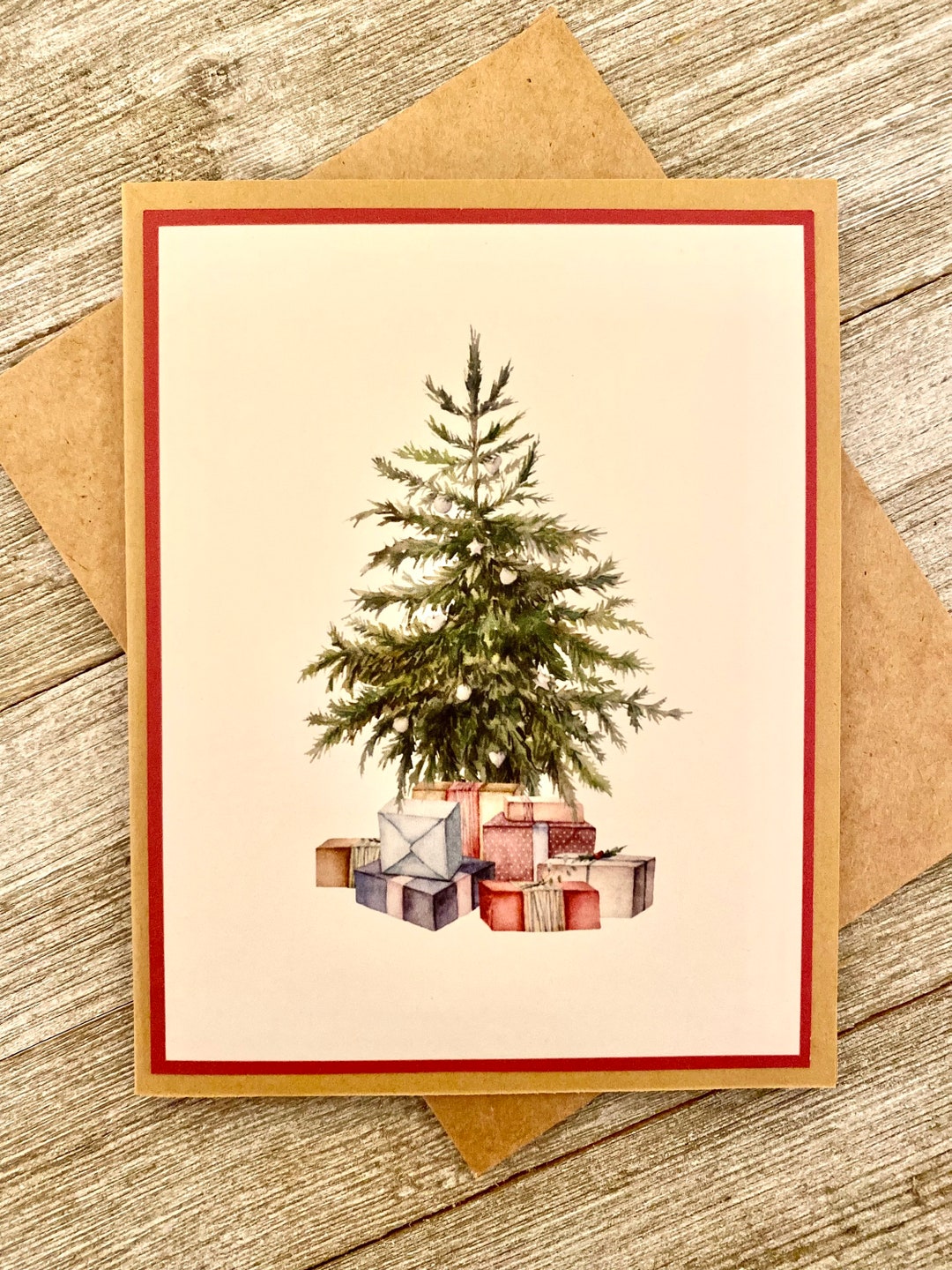 Watercolor Christmas Tree Note Cards With Presents, Set of 6 - Etsy