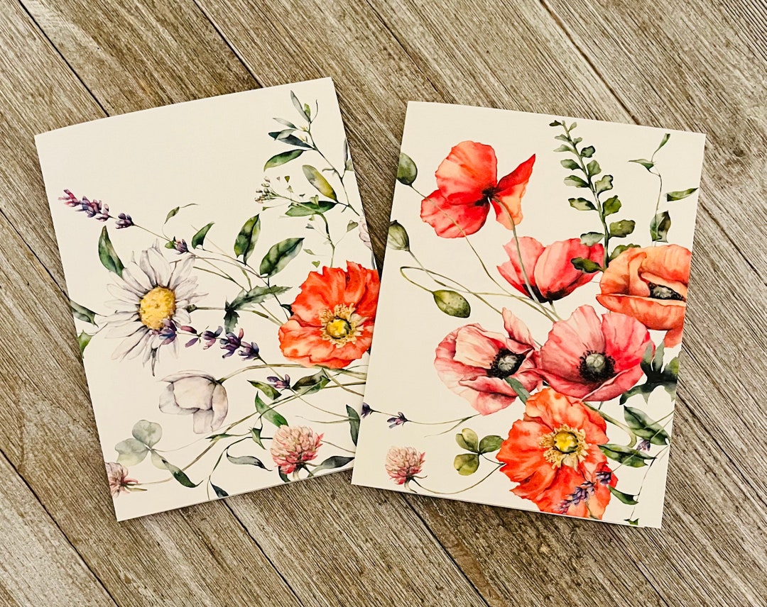 Wildflower Poppy Note Cards/botanical Printed Cards/wildflower Card Set ...