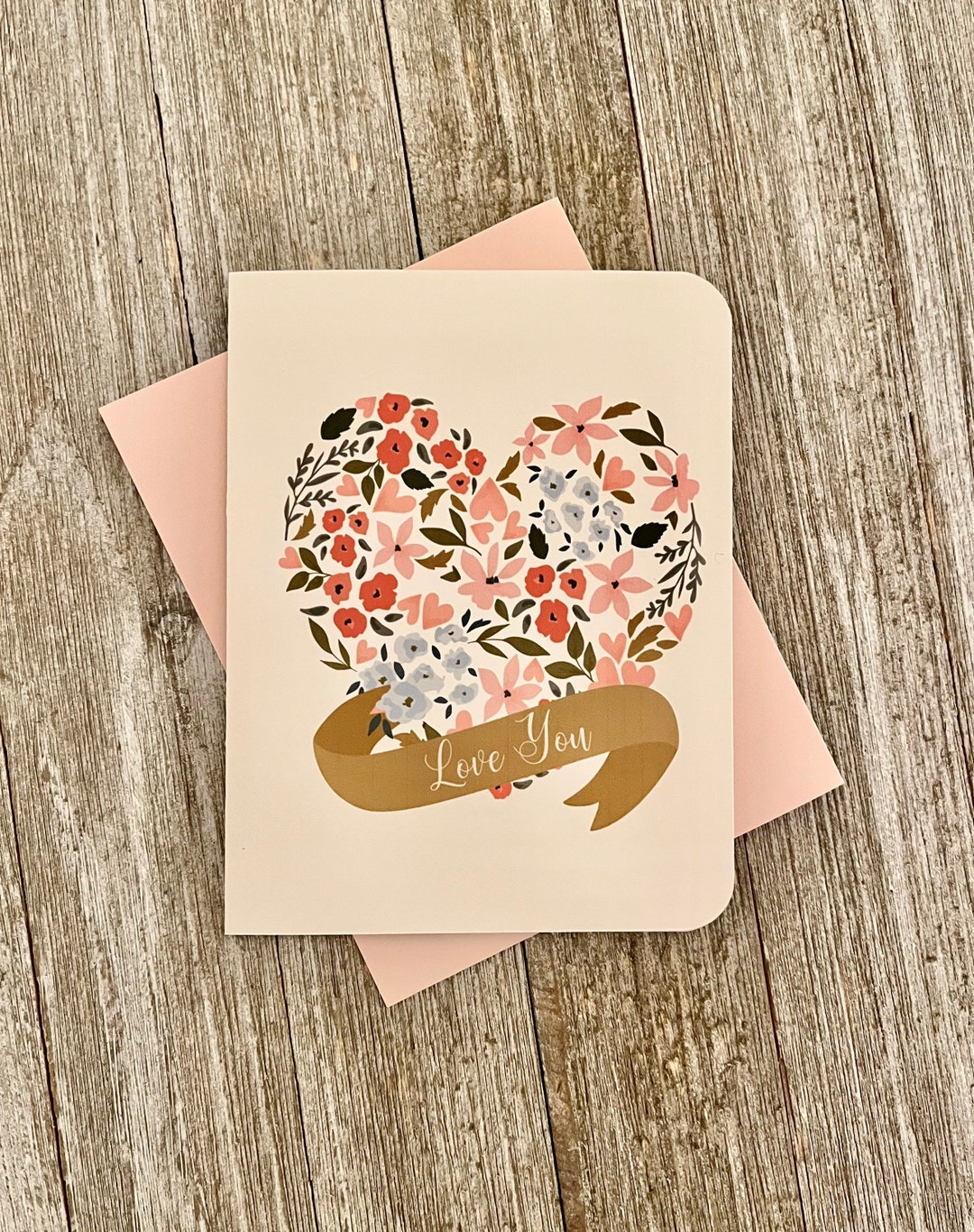 Heart Floral Note Cards/love You Note Cards/love Cards/floral Heart ...