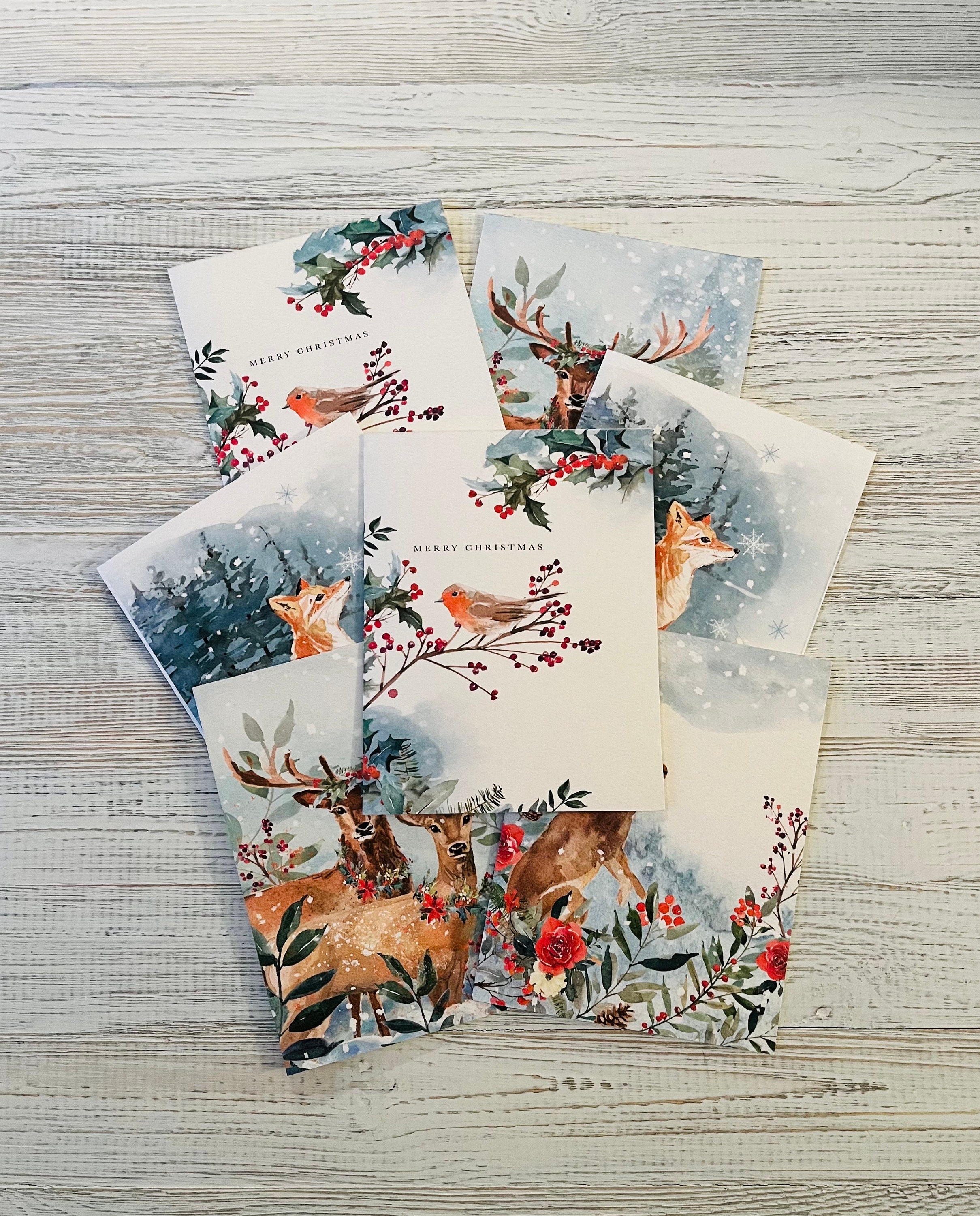 Woodland Animal Christmas Cards: Holiday Greeting Card Set - Etsy