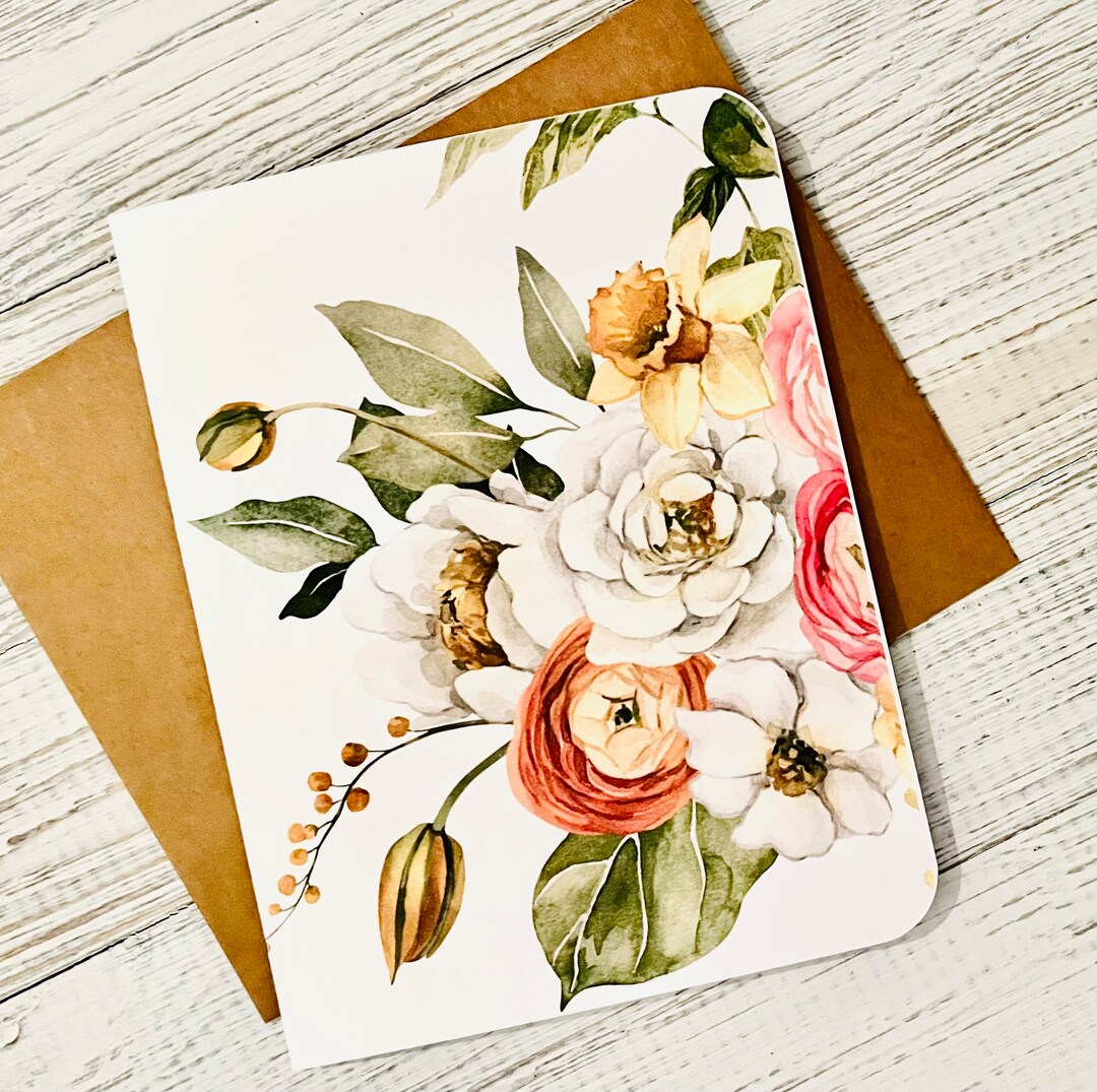 Wildflower Note Cards/ Floral Note Card Set/ Peony, Roses, Ranunculus ...