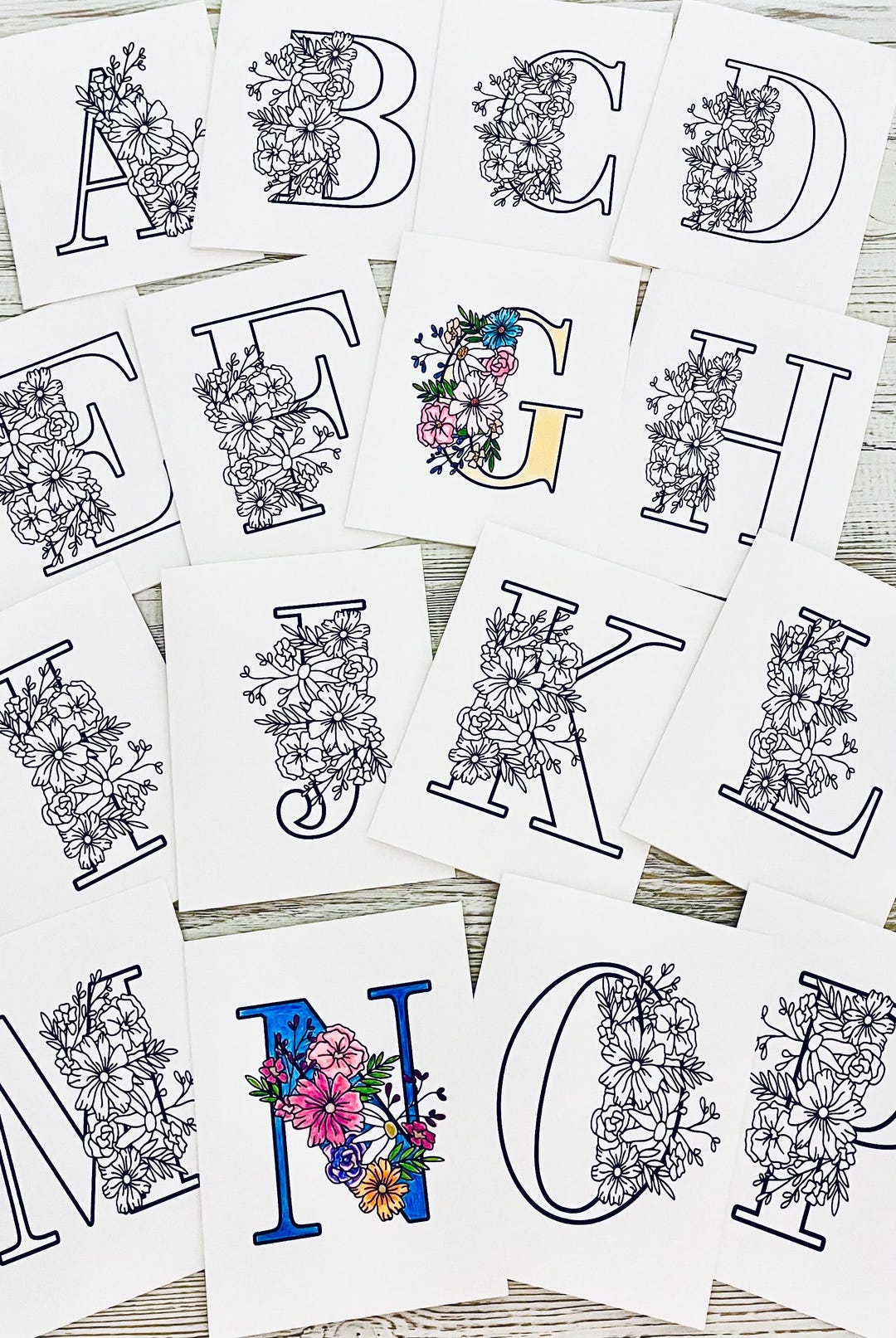 Coloring Cards/alphabet Coloring Cards /monogram Coloring Cards/ Adult ...