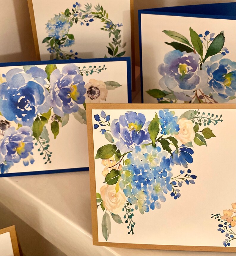 Watercolor Hydrangea Note Cards/stationary Note Cards/10 Pack | Etsy