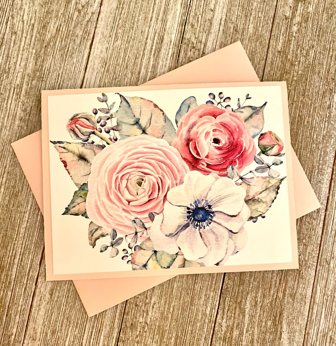Wildflower Card Set/watercolor Stationary/peonies Card Set/ Botanical ...