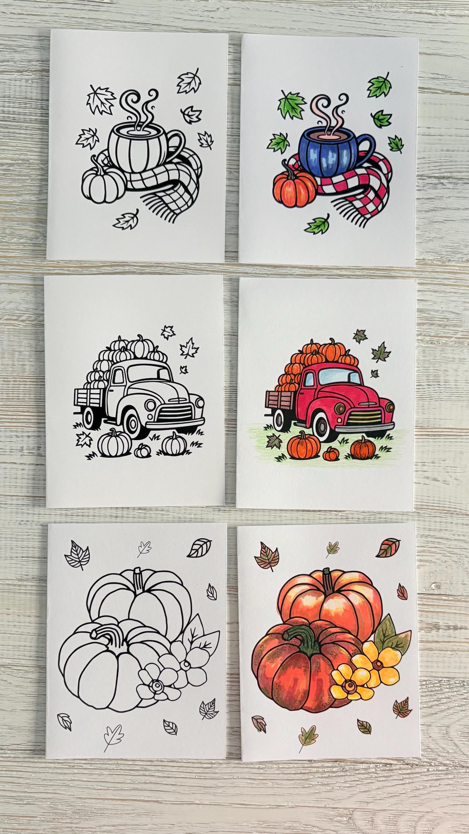 Pumpkin Coloring Cards: Thanksgiving & Halloween, Set of 15 - Etsy