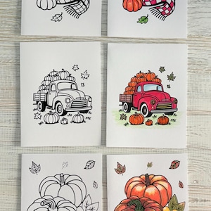 Pumpkin Coloring Cards: Thanksgiving & Halloween, Set of 15 - Etsy