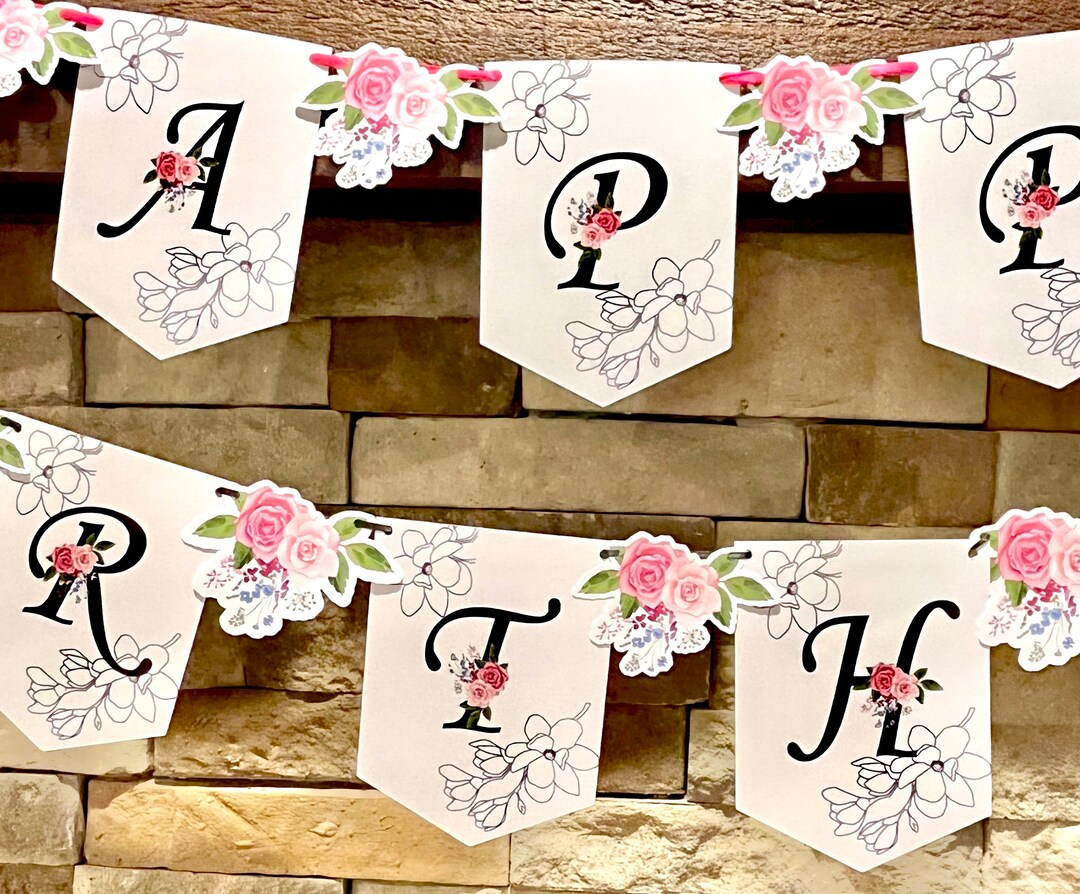 Floral Watercolor Happy Birthday Banner: Handmade Party Decor - Etsy