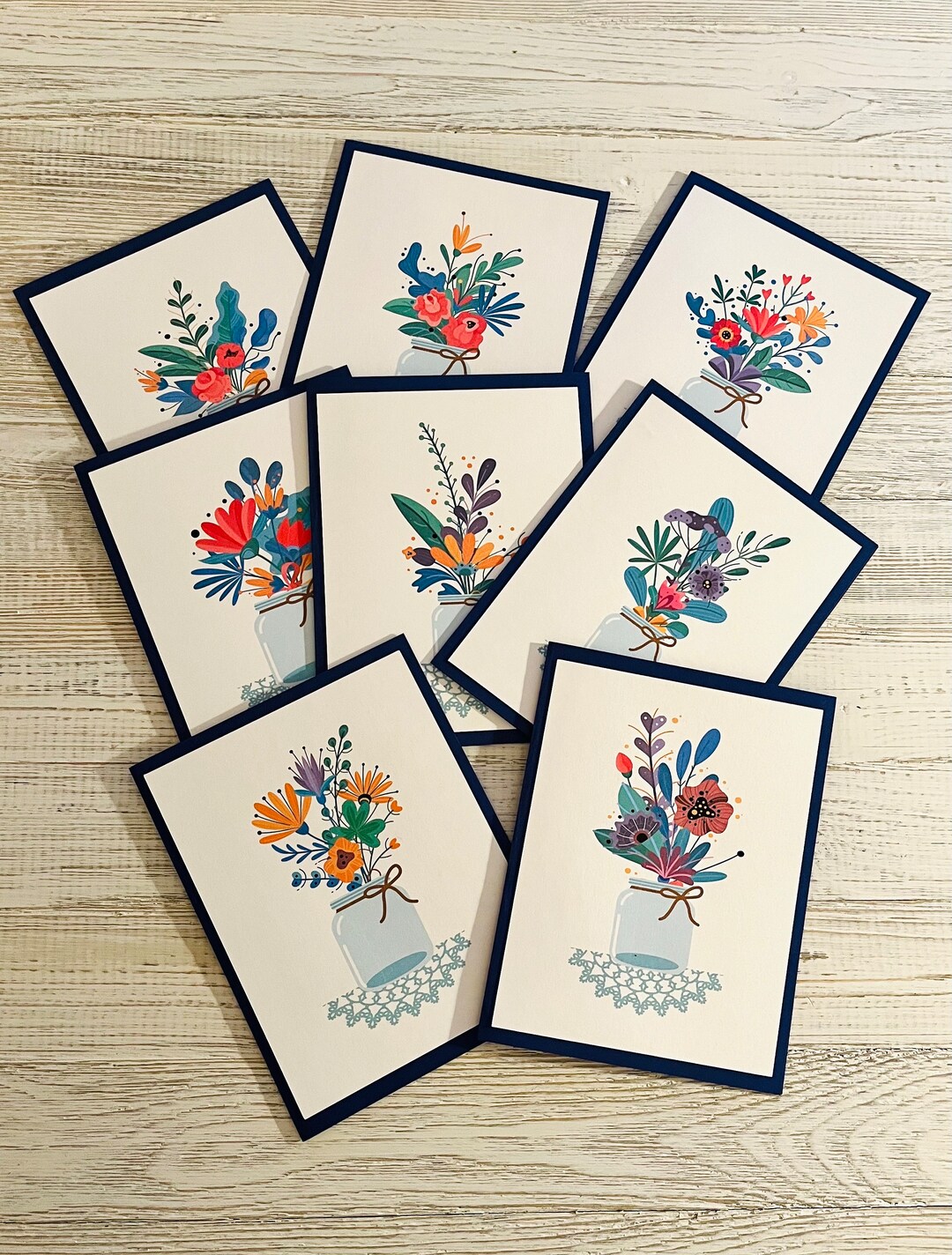 Watercolor Floral Note Cards: Mason Jar Flower Set - Etsy