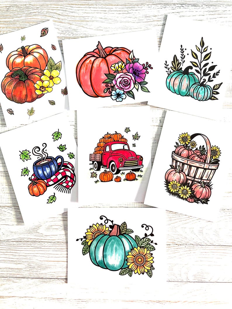 Pumpkin Coloring Cards: Thanksgiving & Halloween, Set of 15 - Etsy