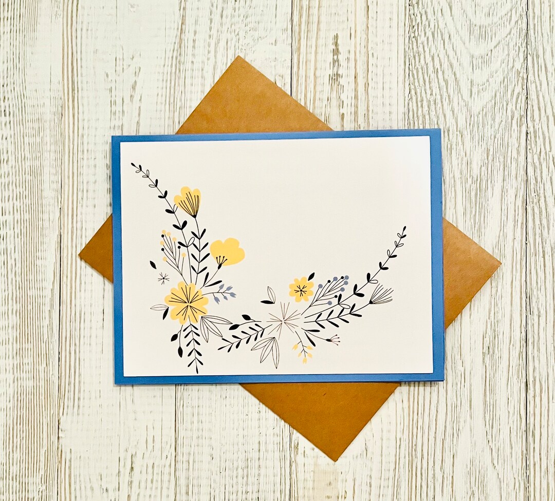 Black Line Flower Cards/floral Watercolor Note Cards/blank Card Sets ...