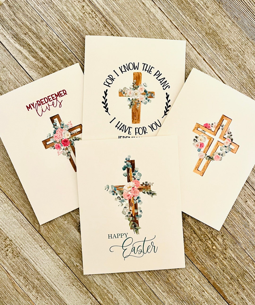 Floral Cross Easter Cards: Christian Bible Verse Set - Etsy