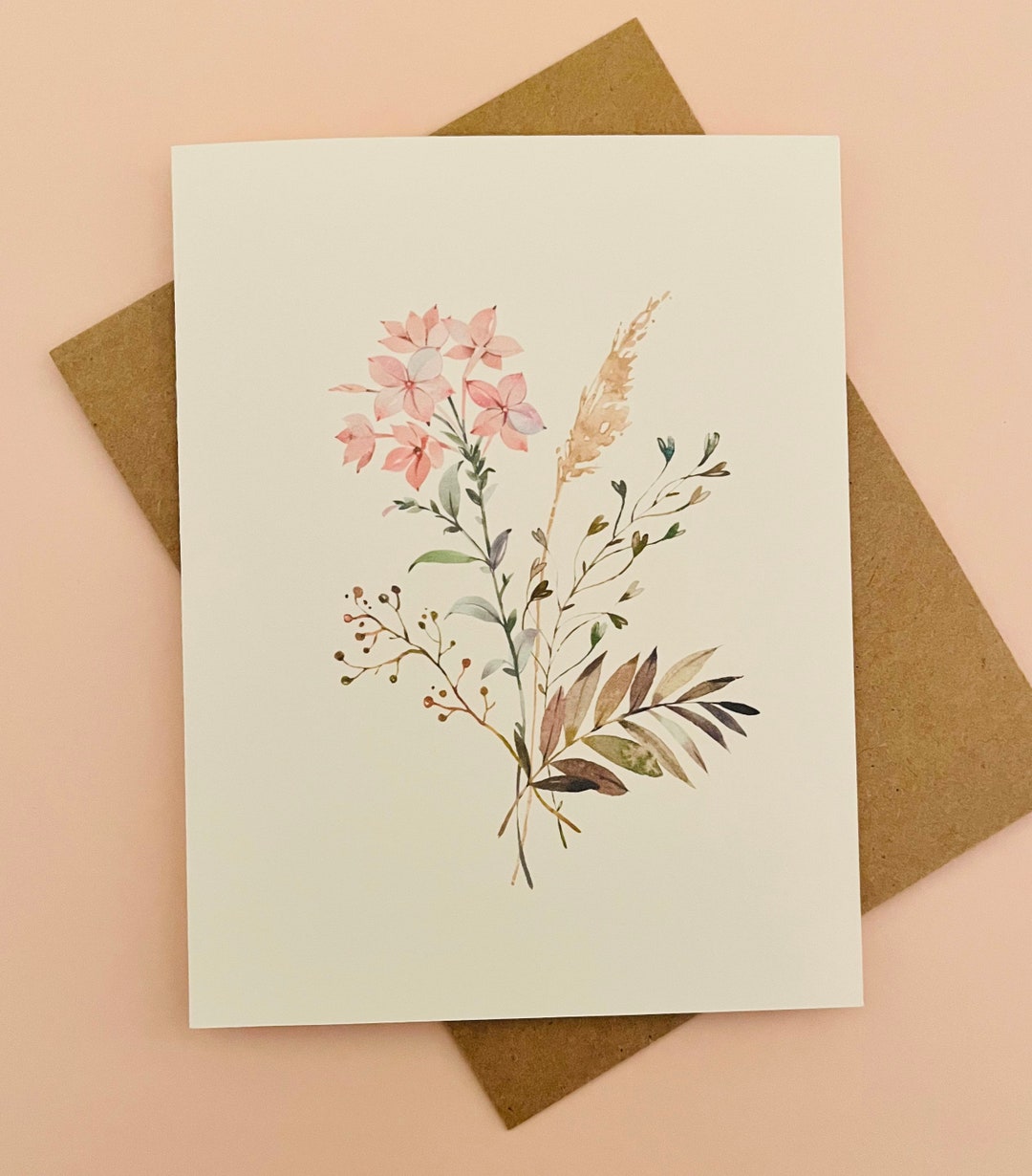 Watercolor Wildflower Notecards: Pink Floral Greeting Card Set - Etsy